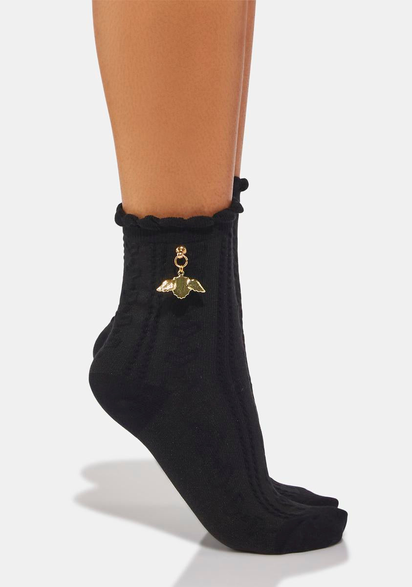 Ruffle Socks With Winged Heart Charms - Black – Dolls Kill