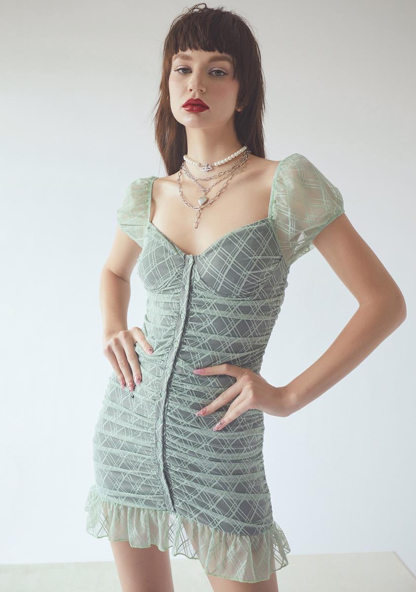 Current Mood Puff Sleeve Plaid Overlay Ruched Mini Dress - Mint – Dolls ...