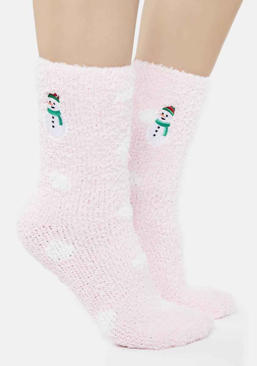 MeMoi Fuzzy Polka Dot Snowman Socks - Pink – Dolls Kill