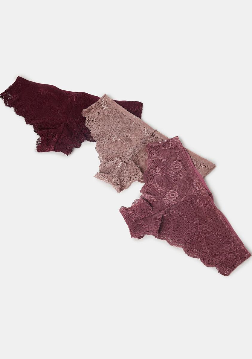 Lace Hipster Undies 3-Pack - Nude/Purple/Lavender – Dolls Kill
