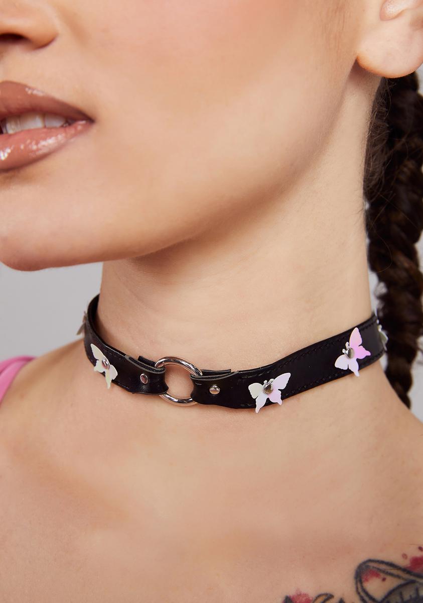 Mini O Ring Butterfly Choker - Black/Multi – Dolls Kill