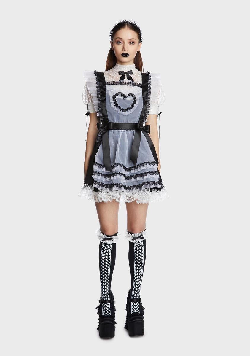 Widow Sheer Chiffon Lace Trim Heart Apron - White – Dolls Kill