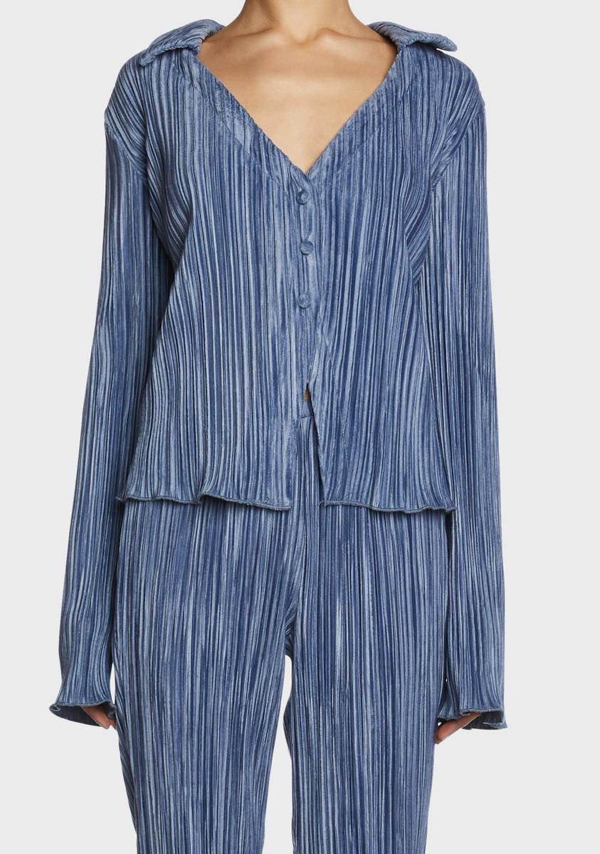 Pretty Garbage Pleated Button Up Shirt - Blue – Dolls Kill