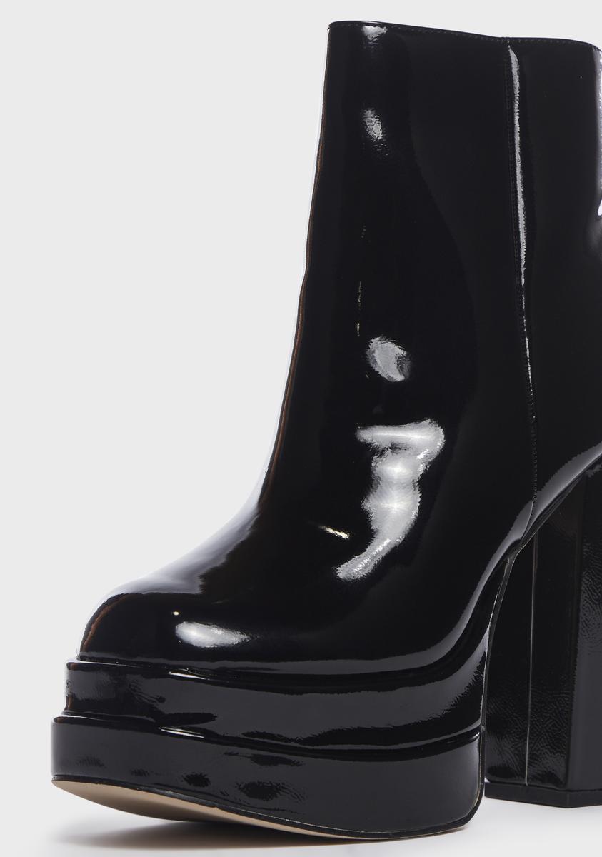 Vegan Leather Patent Double Stacked Platform Boots - Black – Dolls Kill
