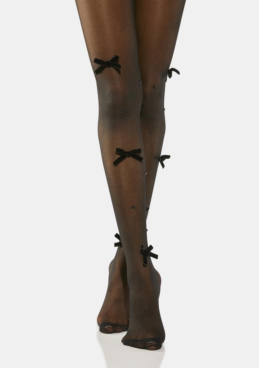 Sheer Bow Pearl Tights - Black – Dolls Kill