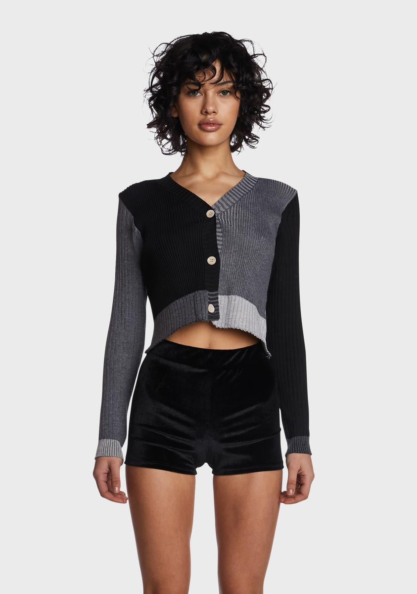 Colorblock Knit Cardigan - Grey/Black – Dolls Kill