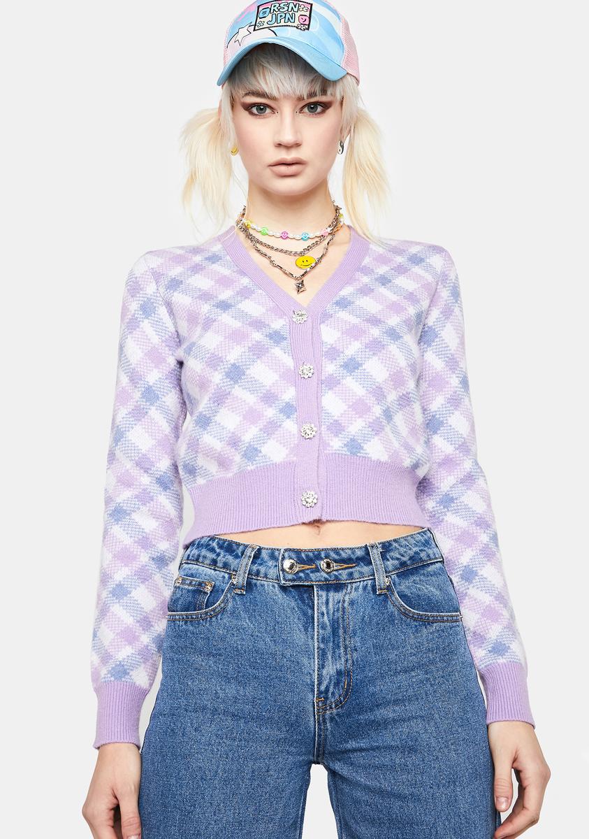 Plaid Knit Button Up Cardigan - Purple – Dolls Kill