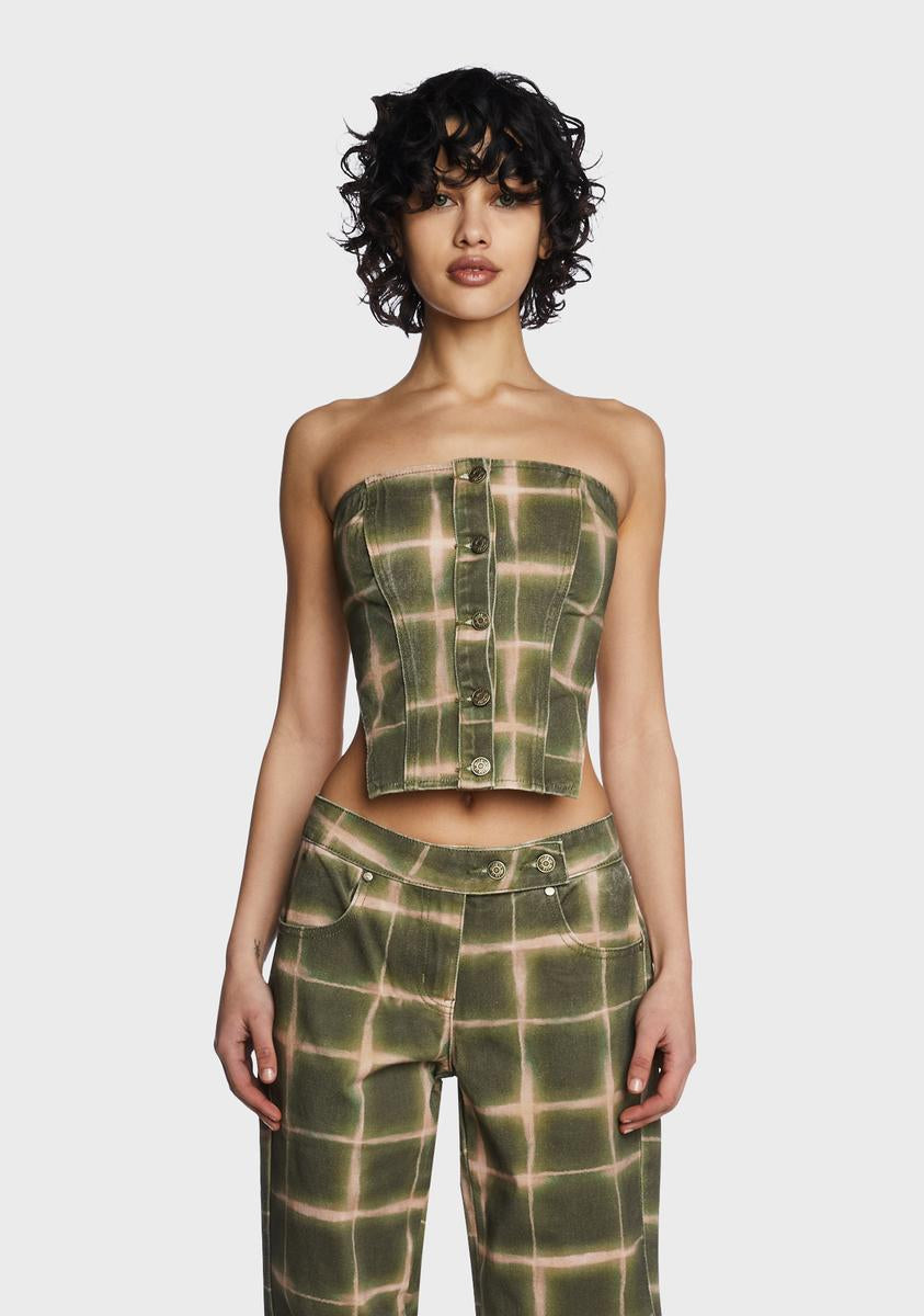 Milk It Twill Corset Crop Top Checkered - Brown/Khaki – Dolls Kill