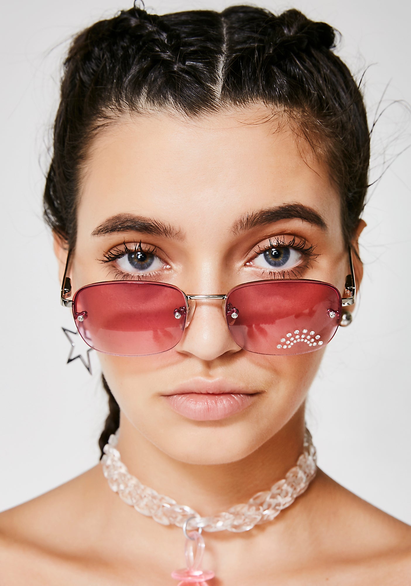 Rhinestone Pink Square Sunglasses – Dolls Kill
