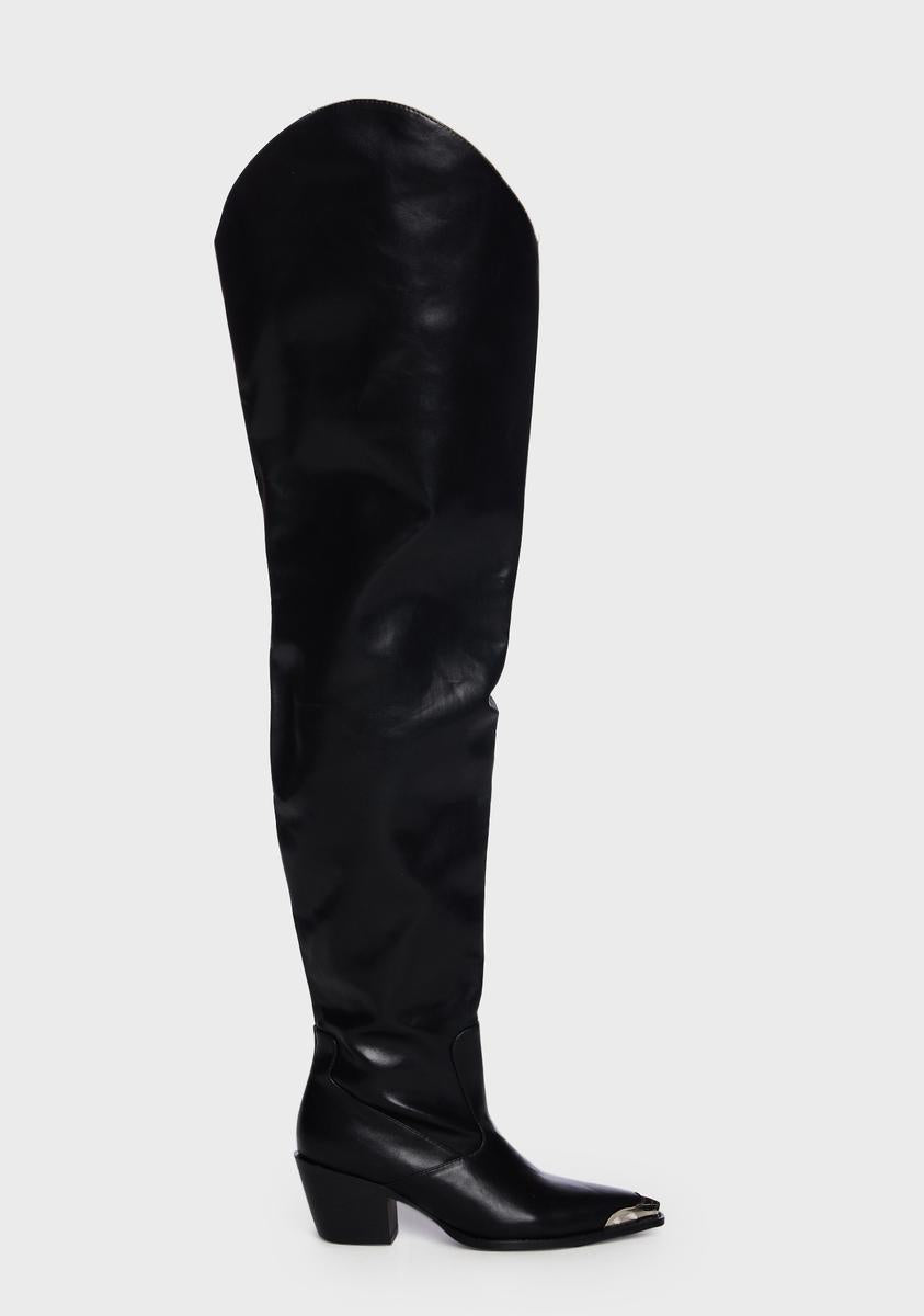 AZALEA WANG Thigh High Western Cowboy Boots - Black – Dolls Kill