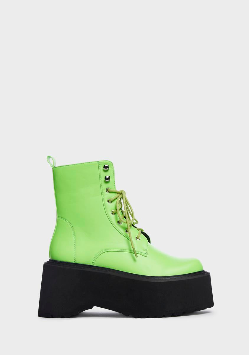 Lemon Drop By Privileged Vegan Leather Lace Up Zip Up Platform Boots