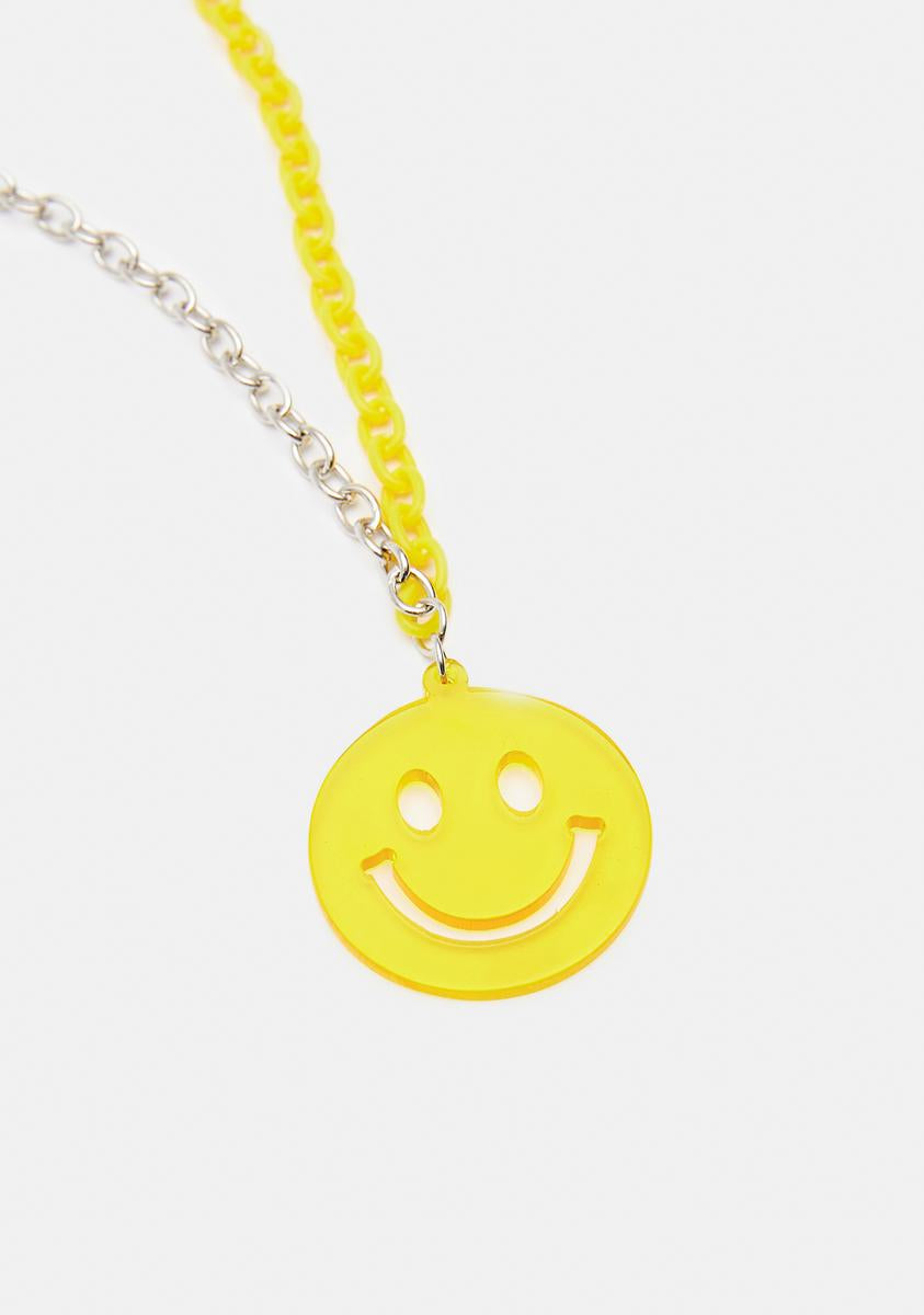 Two Tone Smiley Face Chain Necklace - Yellow/Silver – Dolls Kill