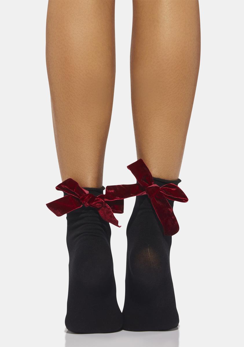 Sheer Ankle Socks With Velvet Bows - Black Red – Dolls Kill