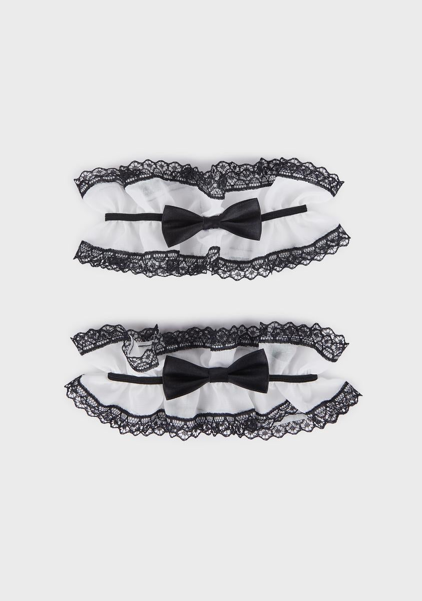 Lace Bow Garter Set - White/Black – Dolls Kill