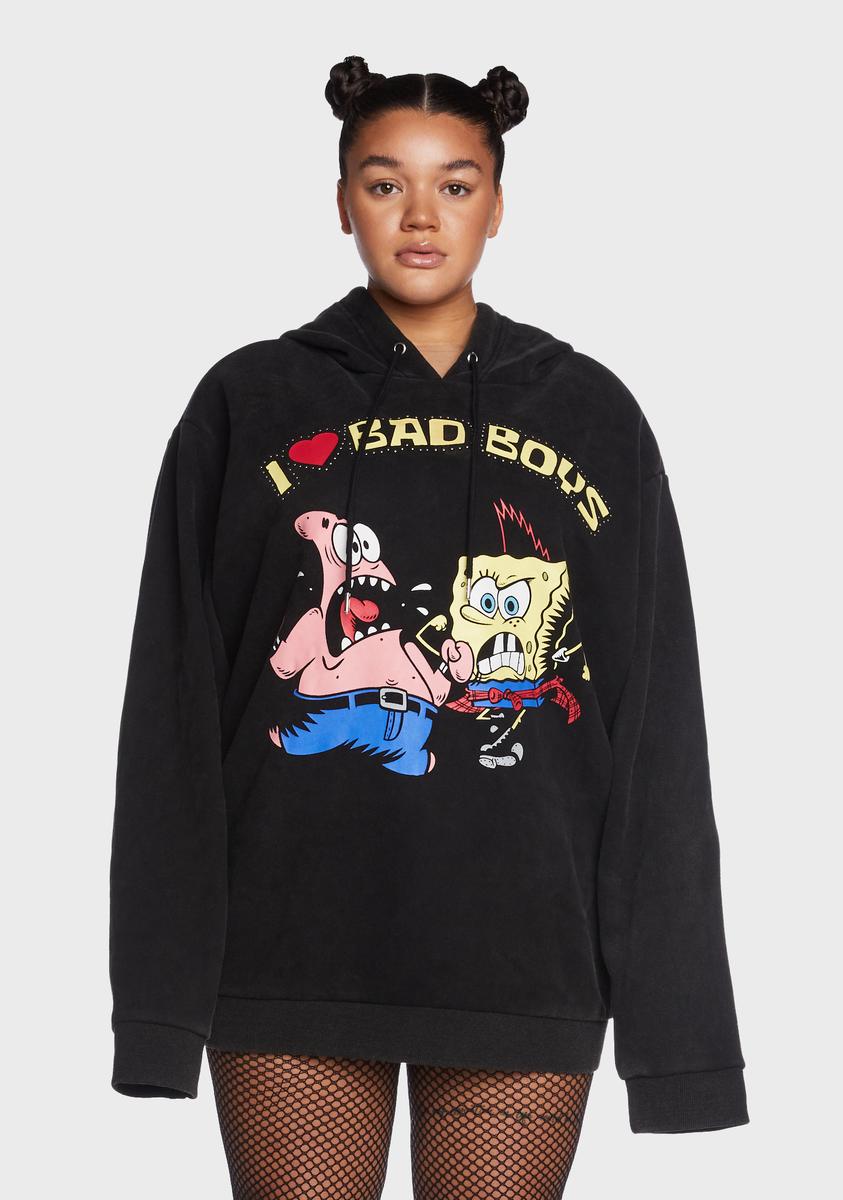 Dolls Kill x SpongeBob Plus I Love Bad Boys Graphic Hoodie - Black