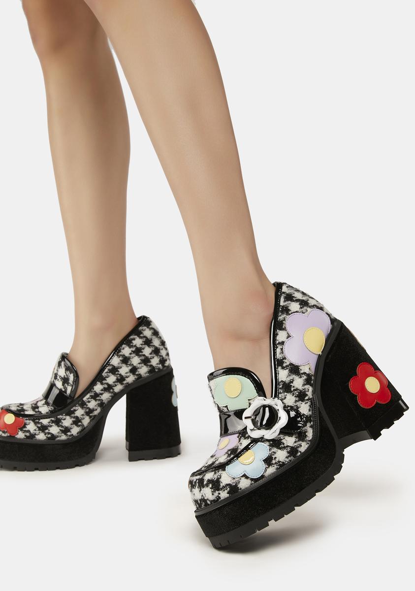 Irregular Choice Houndstooth Daisy Platform Heels - Black – Dolls Kill