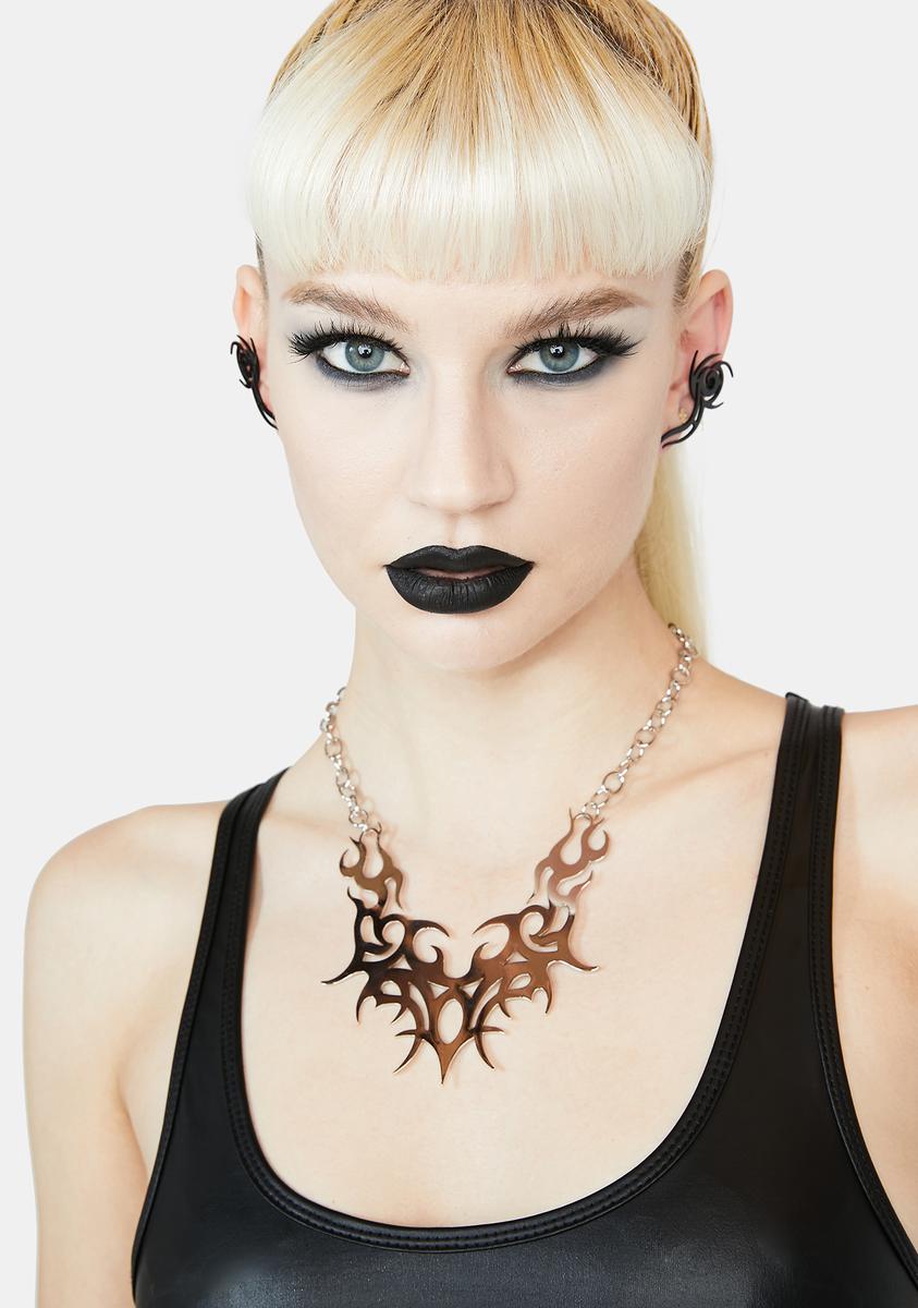 Tattoo Flame Statement Chain Necklace - Silver – Dolls Kill