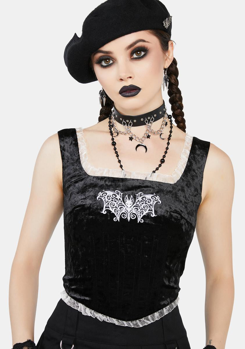 The Grave Girls Velvet Embroidered Corset - Black – Dolls Kill