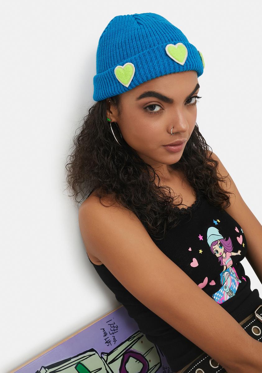Ribbed Beanie Felt Heart - Blue – Dolls Kill