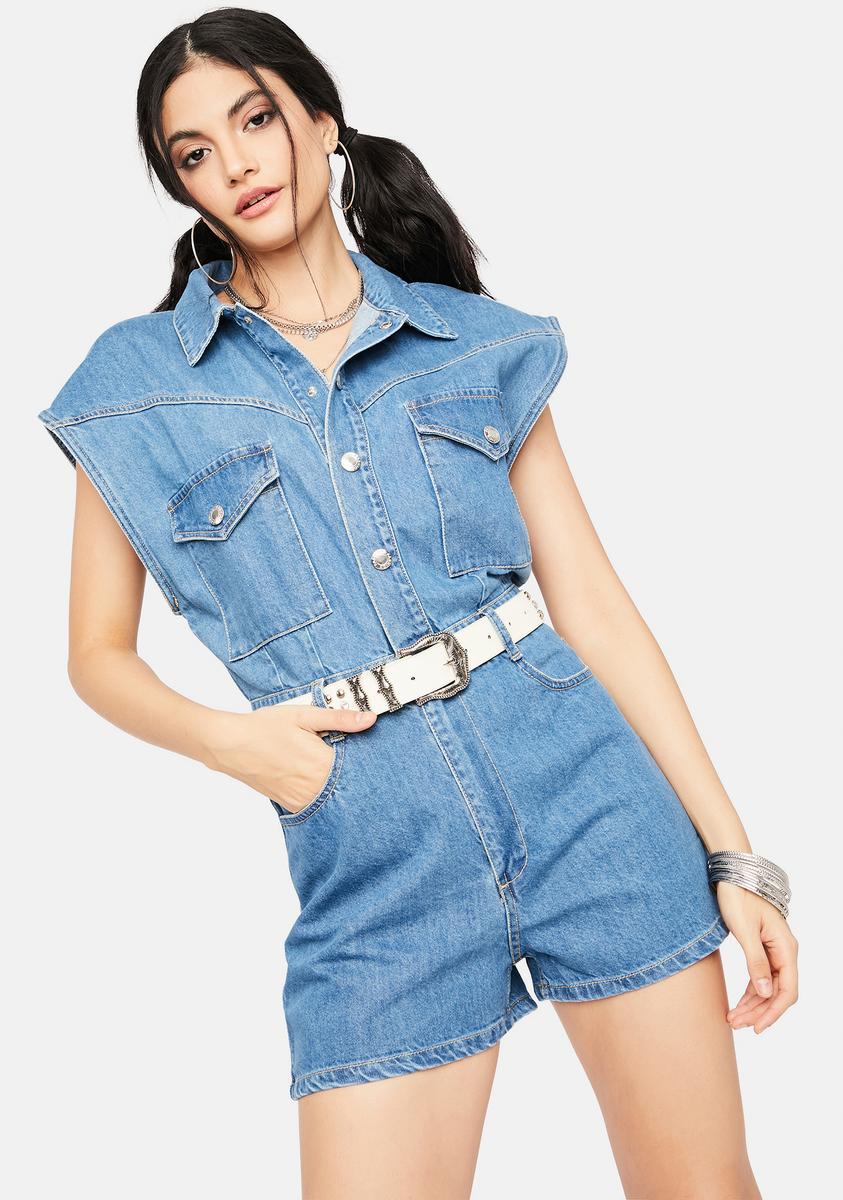 Denim Button Up Short Romper - Blue – Dolls Kill