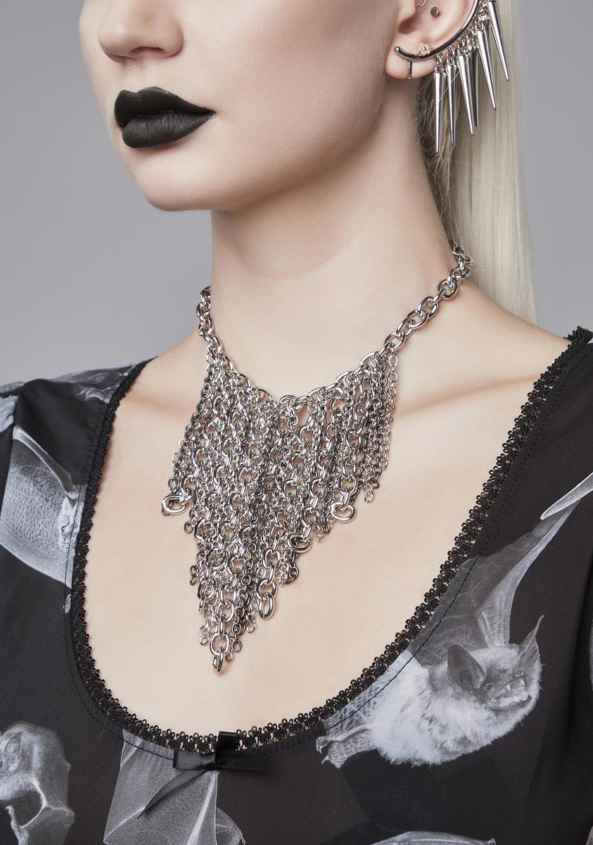 Chain Link Fringe Charm Necklace - Silver – Dolls Kill