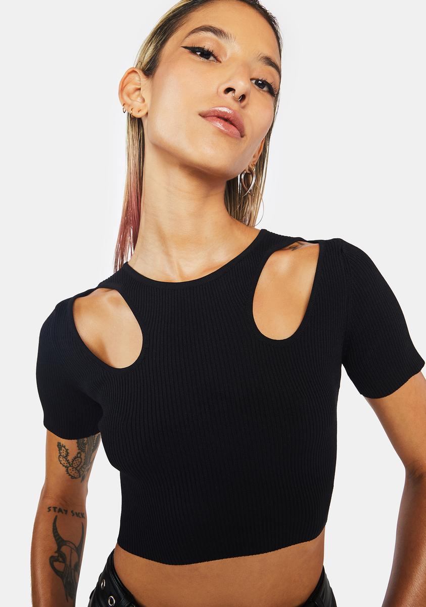 Keyhole Shoulder Cutout Ribbed Crop Top - Black – Dolls Kill