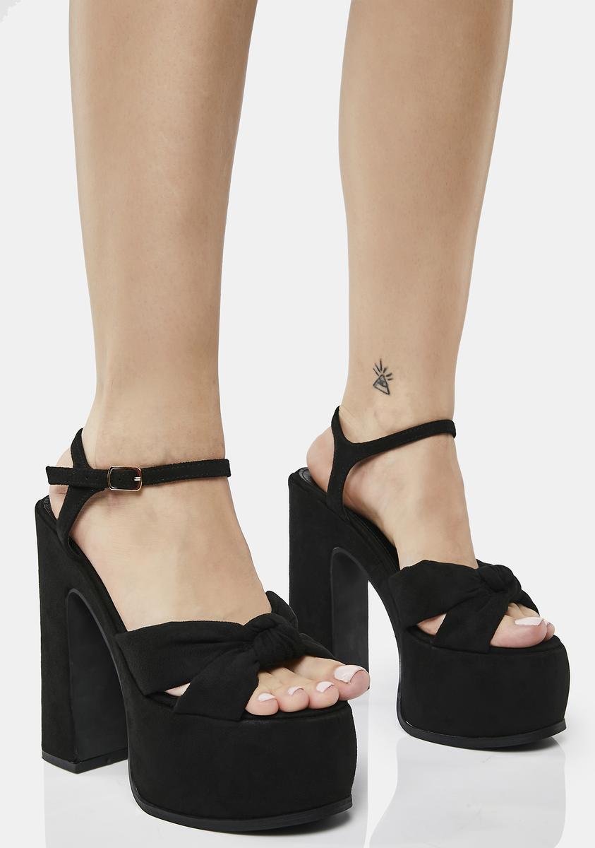 Lemon Drop By Privileged Vegan Suede Knot Platform Heels Black