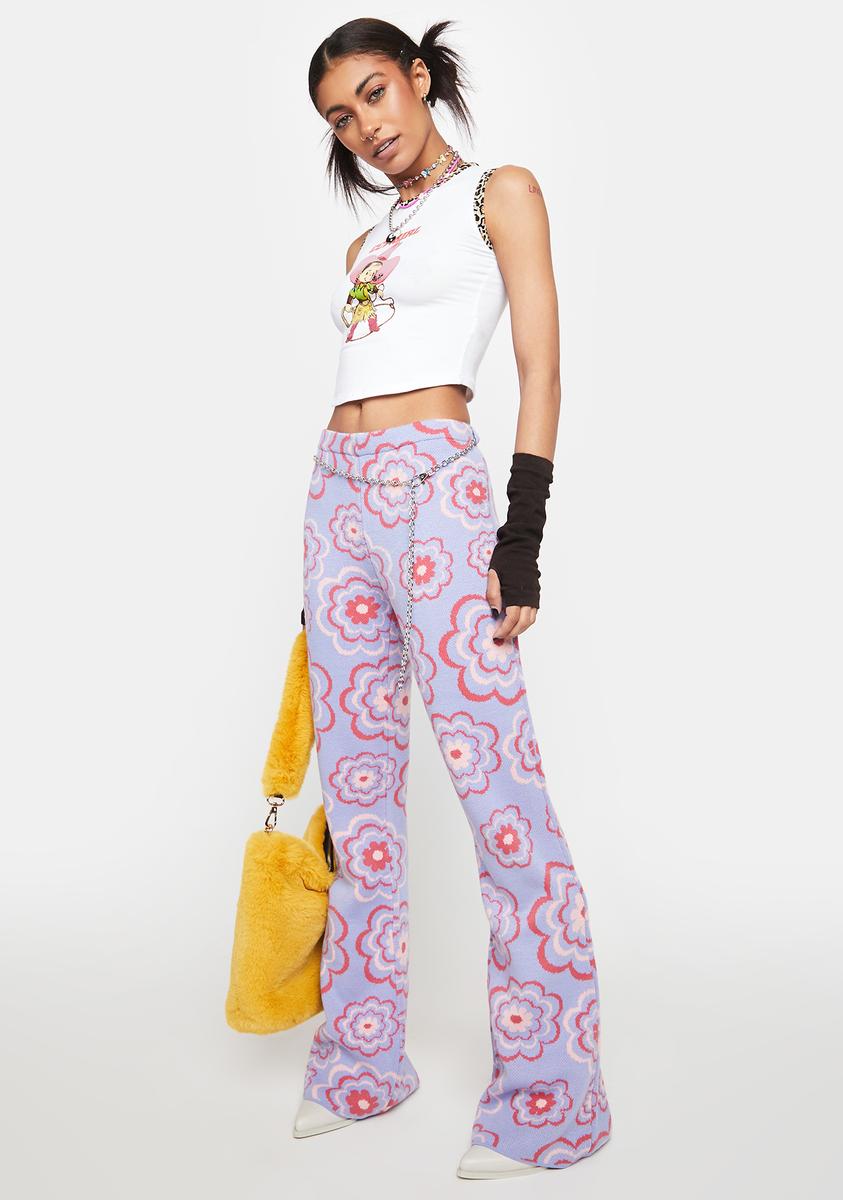 The Ragged Priest Floral Print Knit Flare Pants - Purple – Dolls Kill