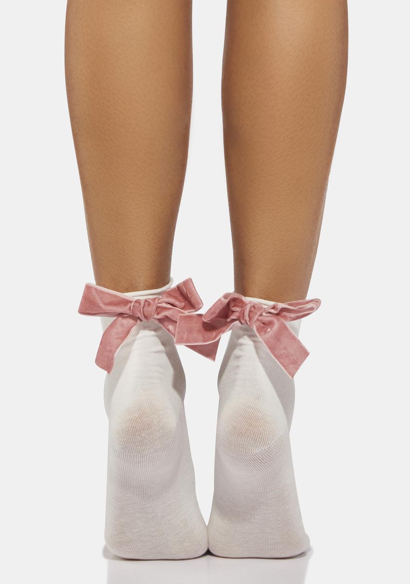 Sheer Ankle Socks With Velvet Bows - White – Dolls Kill