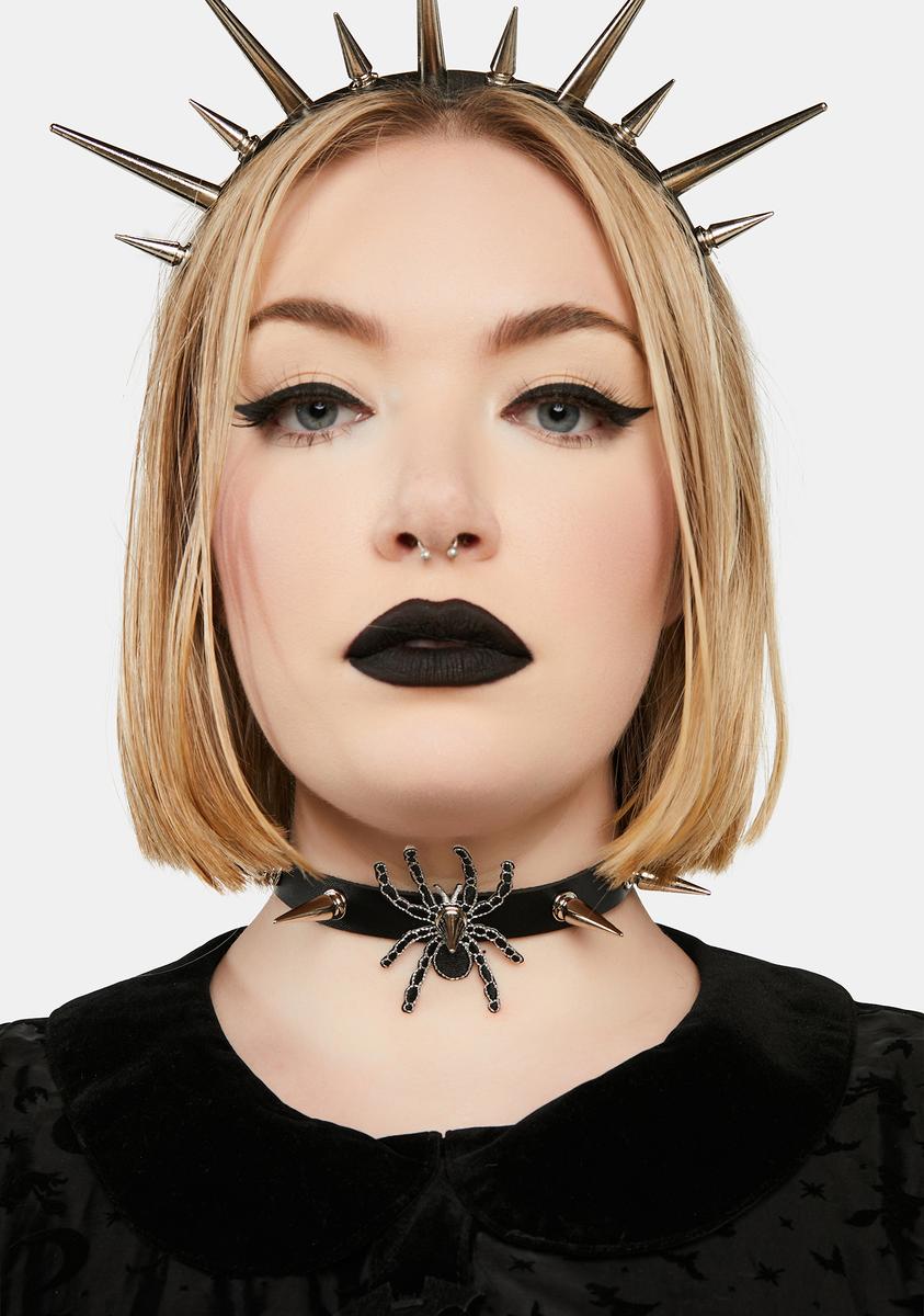 Spiked Spider Vegan Leather Choker - Black – Dolls Kill
