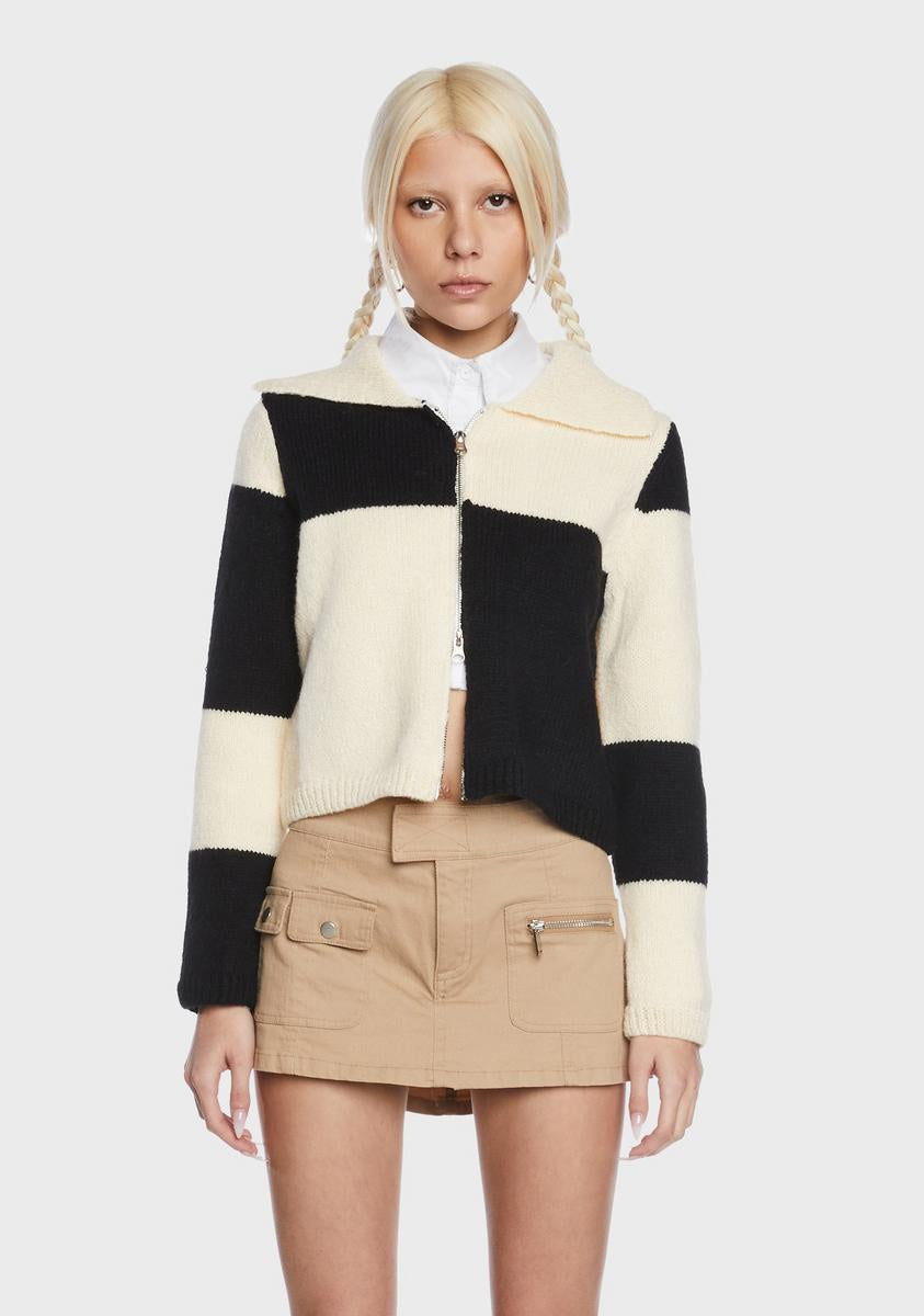 Color Block Knit Zip Up Cardigan - Black/White – Dolls Kill