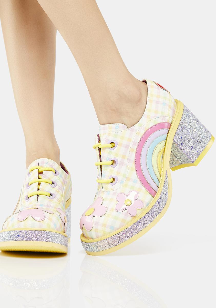 Irregular Choice Rainbow Daisy Gingham Platform Oxfords - Yellow ...