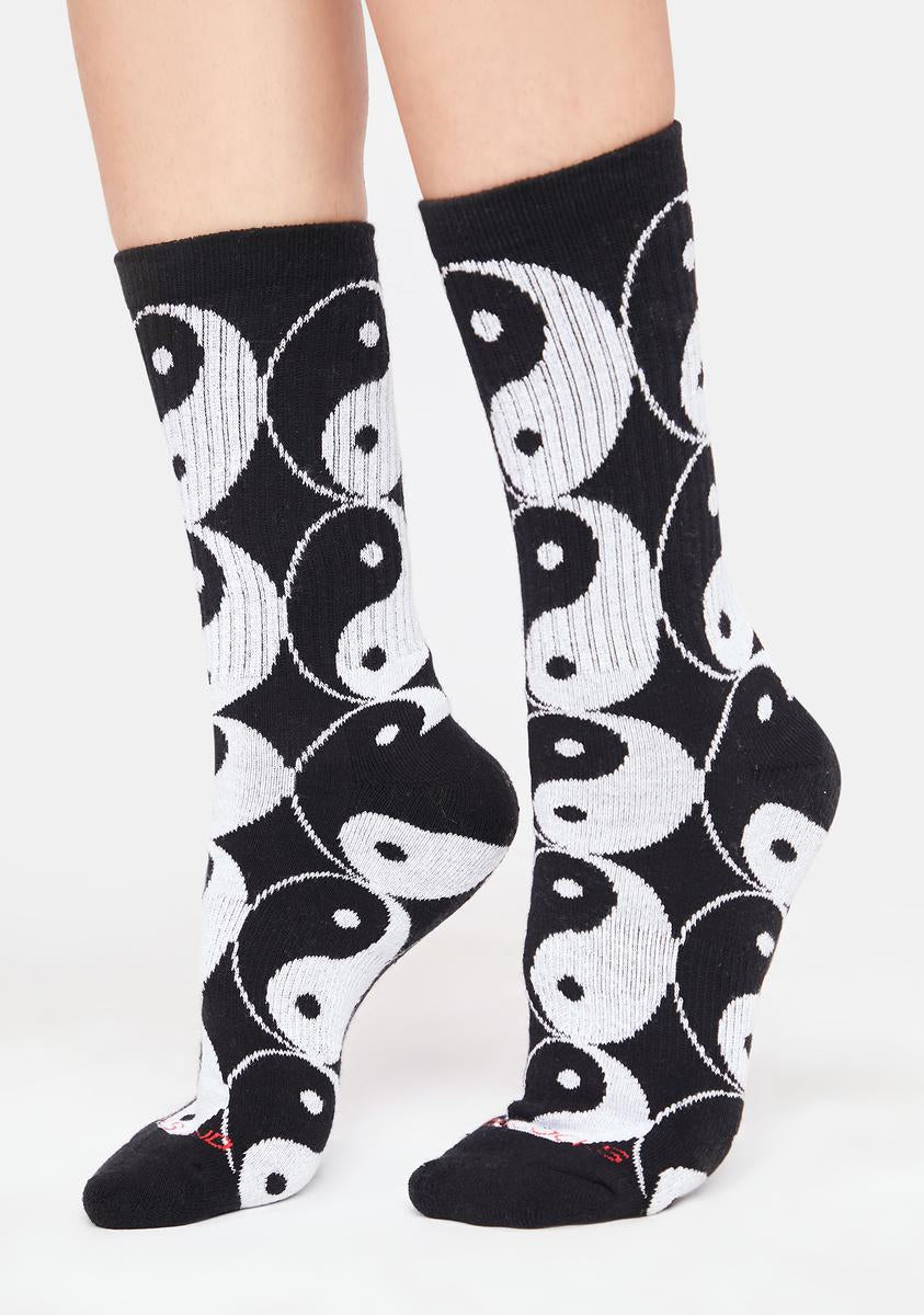 Black Yin Yang Crew Socks – Dolls Kill