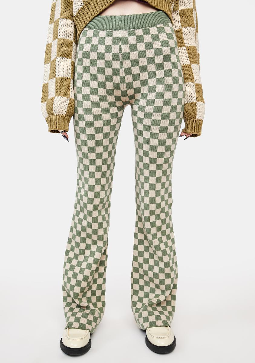 High Waist Checkered Knit Pants - Green/Cream – Dolls Kill