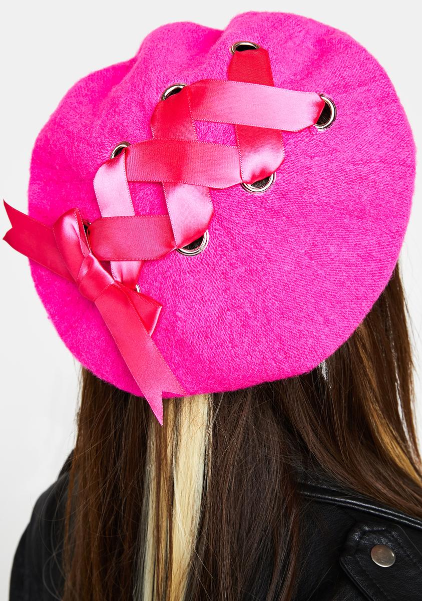 Lace Up Beret - Pink – Dolls Kill