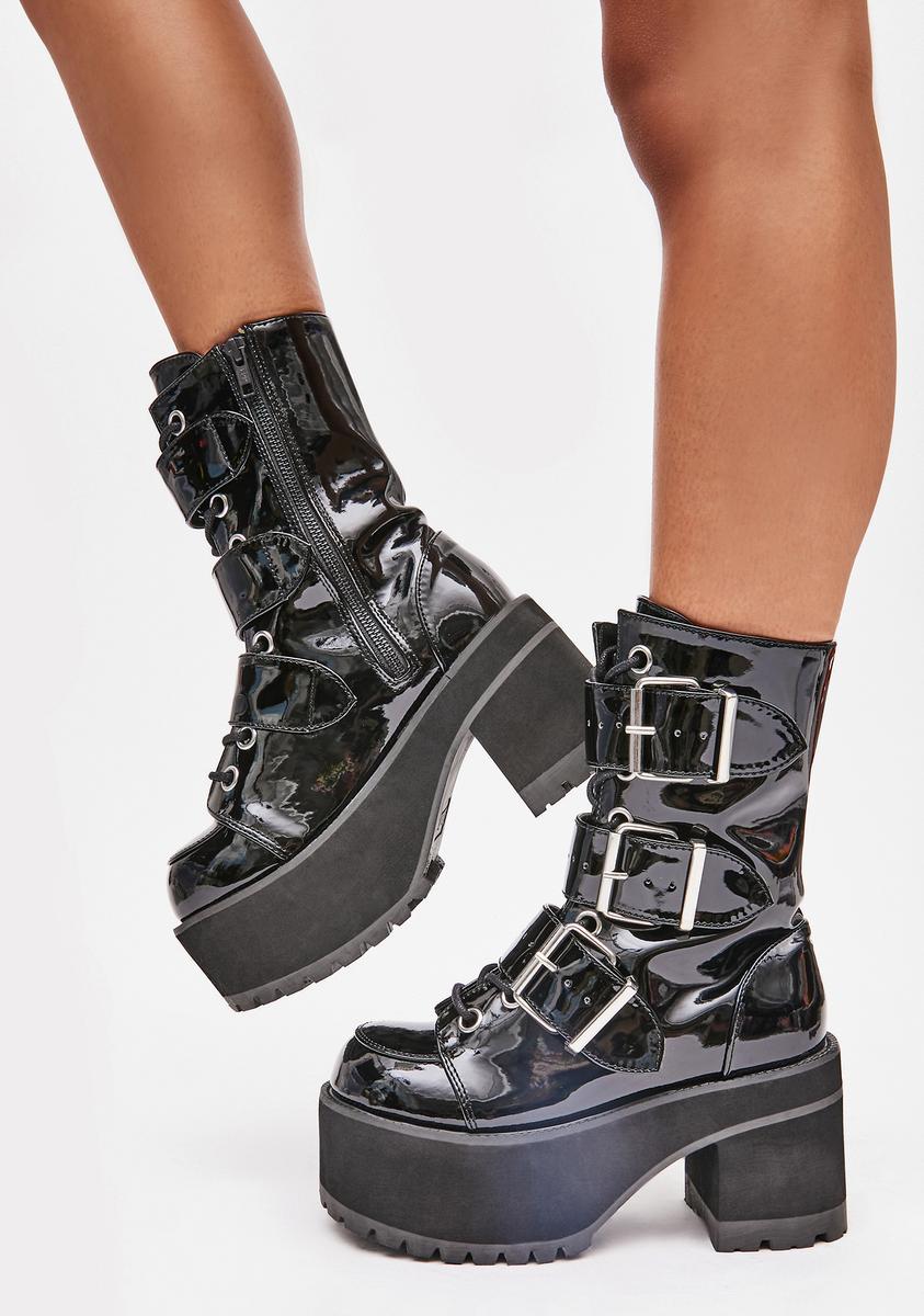 Demonia Patent Ranger Platform Ankle Boots – Dolls Kill