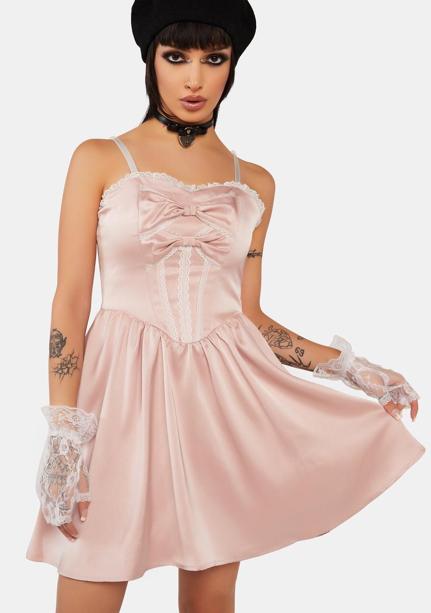 Dark In Love Bow Lace Trim Mini Babydoll Dress - Pink – Dolls Kill