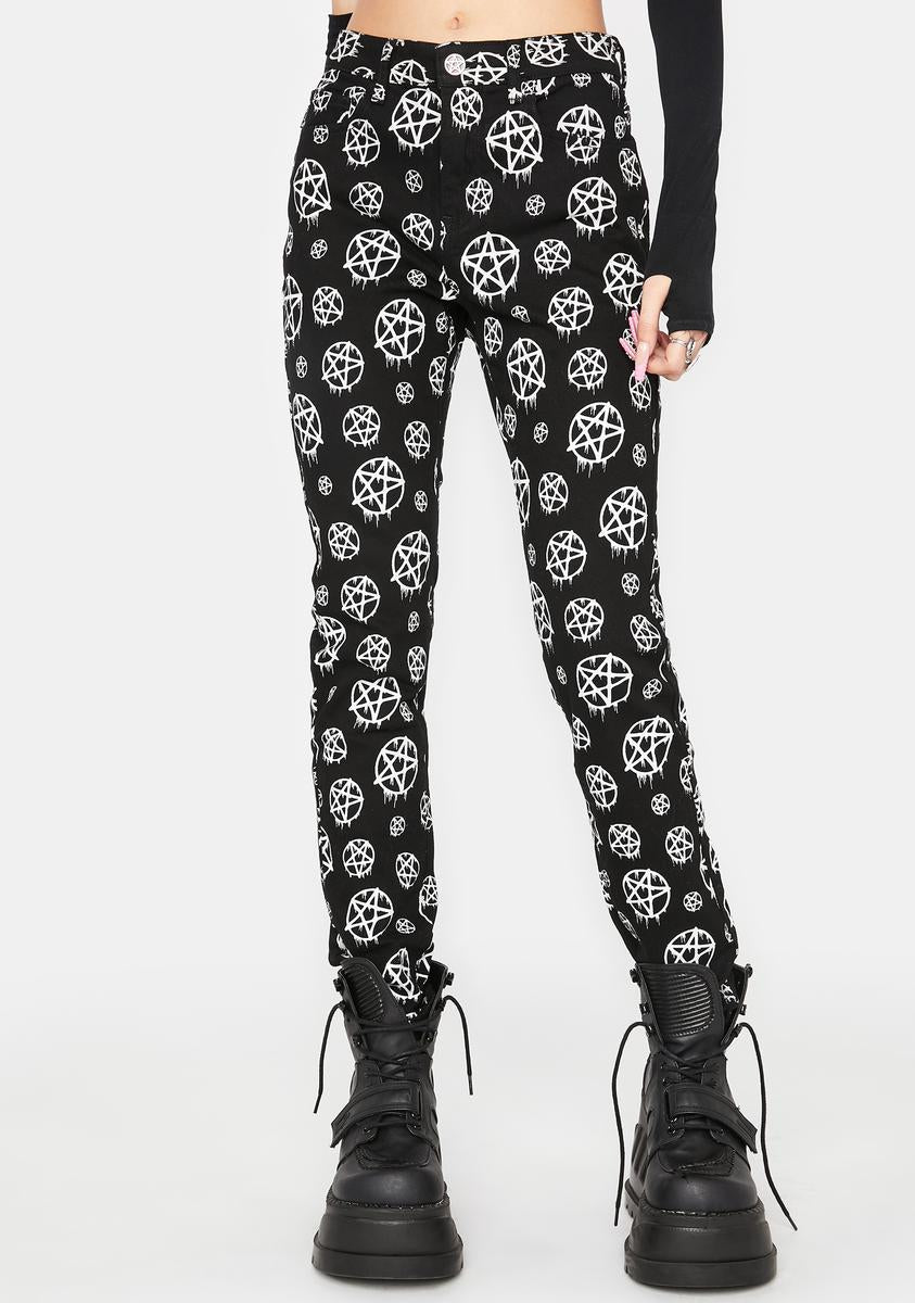 The Grave Girls Pentagram Print High Waist Jeans - Black/White – Dolls Kill
