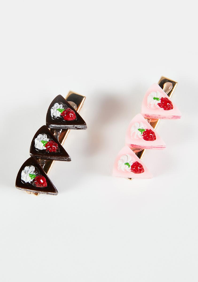 Two Piece Strawberry Chocolate Cake Hairclip Set - Multi – Dolls Kill