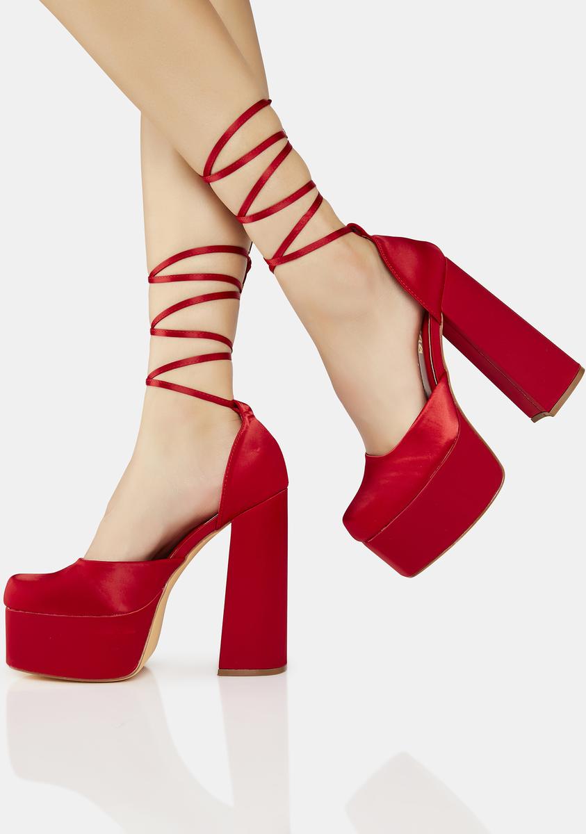 Satin Platform Wrap Heels - Red – Dolls Kill