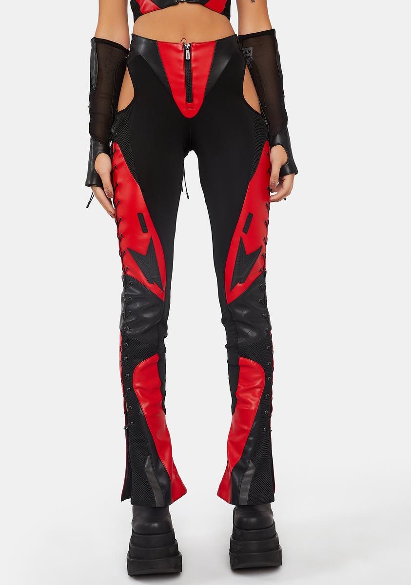 Namilia Nasty Moto Lace Up Stretch Pants - Red/Black – Dolls Kill