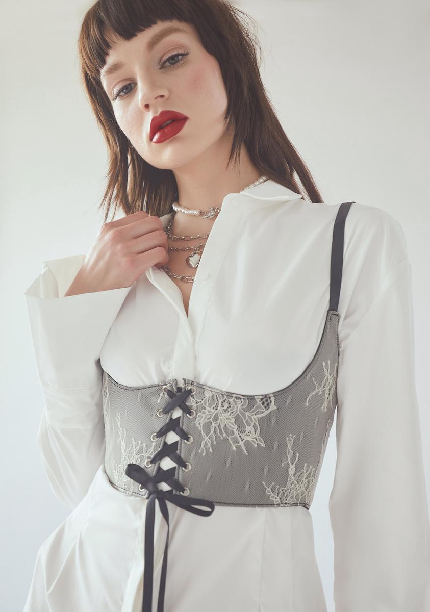 Current Mood Lace Cropped Underbust Corset - Black/White – Dolls Kill
