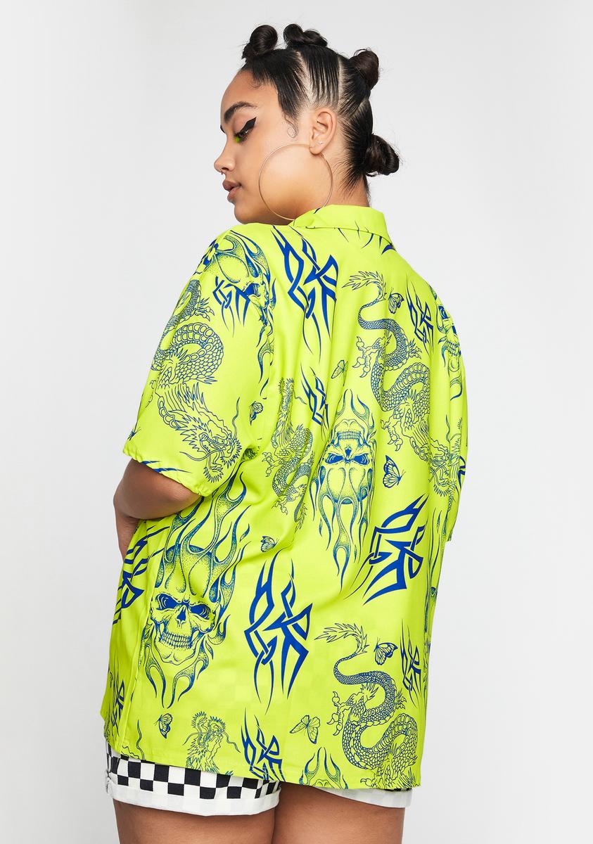 Plus Size New Girl Order Skull Dragon Button Up Shirt – Dolls Kill