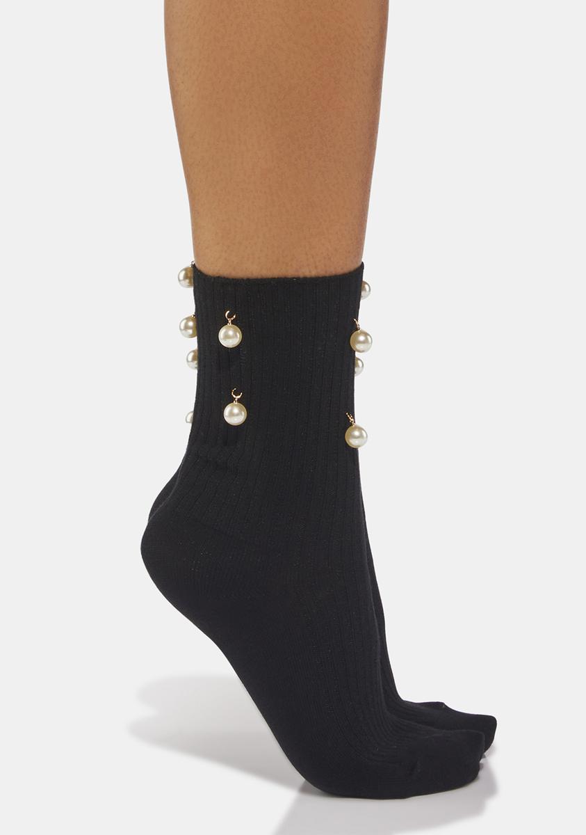 Pearl Beaded Crew Socks Gold Black – Dolls Kill