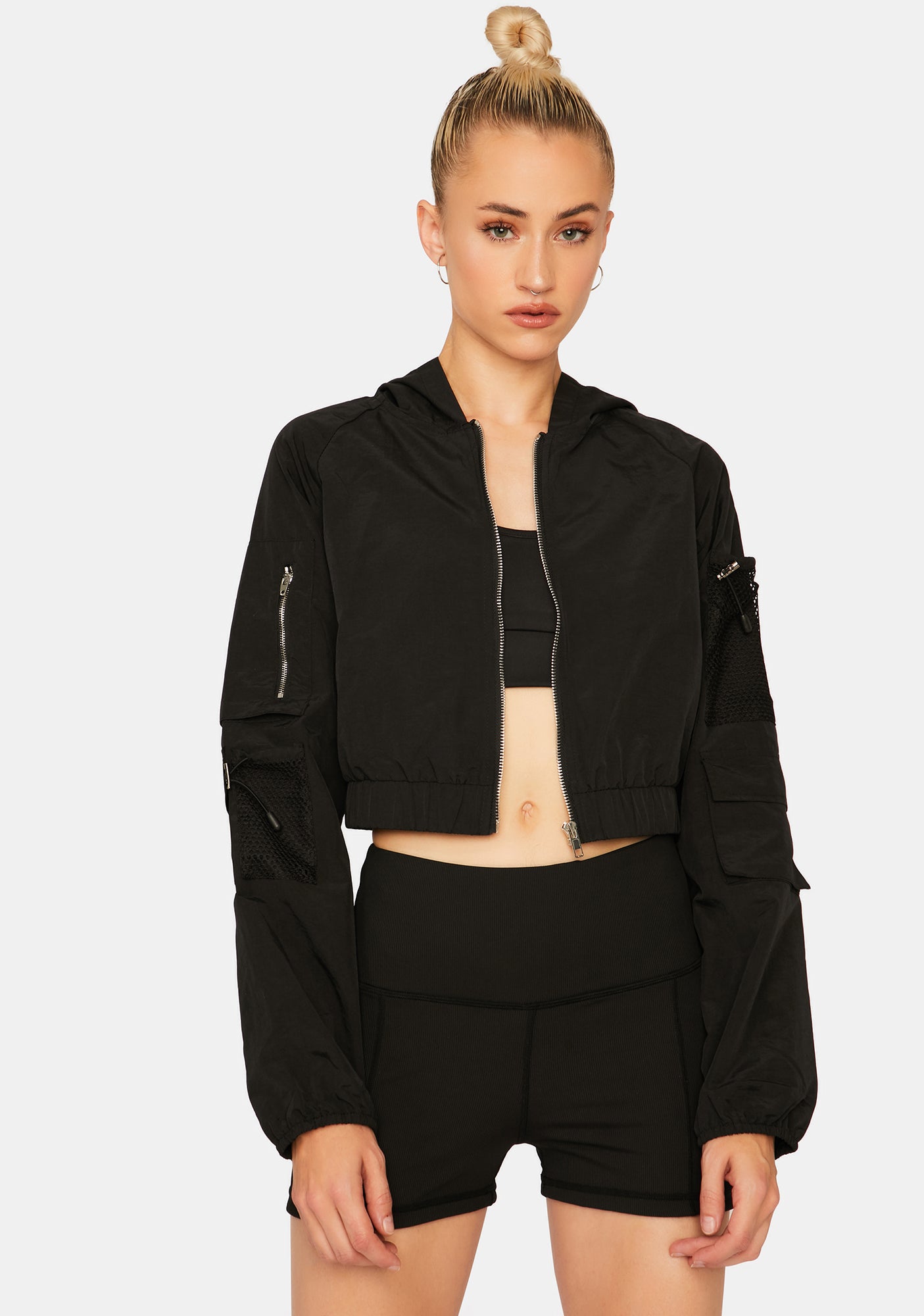 Utility Cropped Zip Up Jacket - Black – Dolls Kill