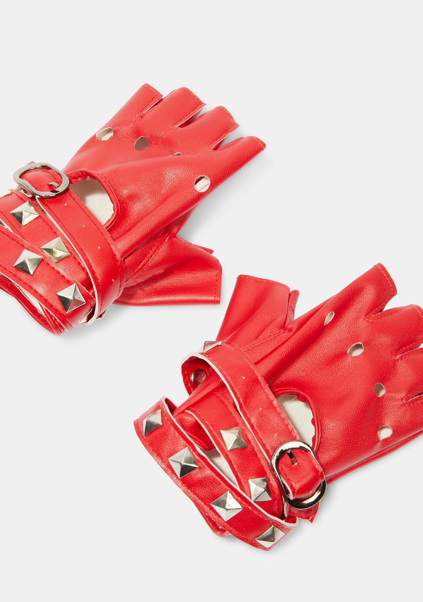 Studded Wrap Buckle Fingerless Gloves - Red – Dolls Kill
