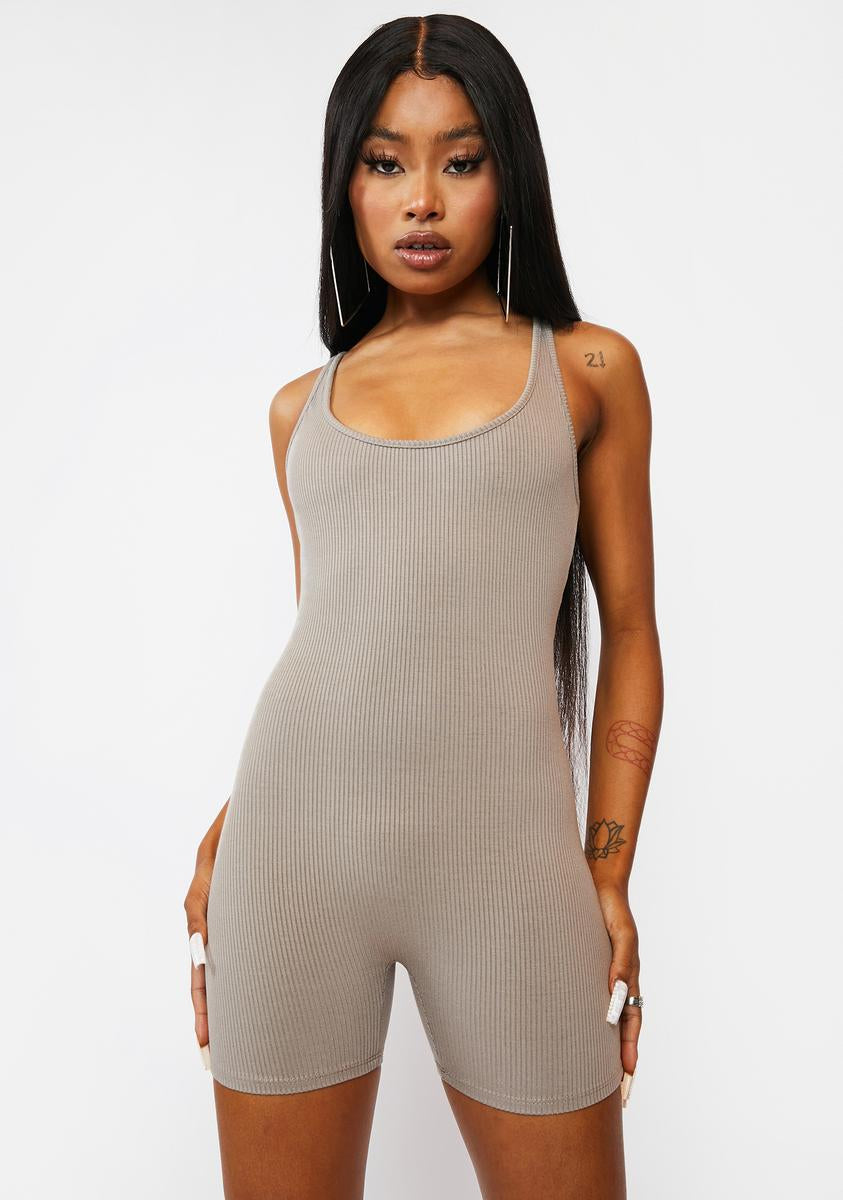 Ribbed Bodycon Criss Cross Back Romper Grey – Dolls Kill