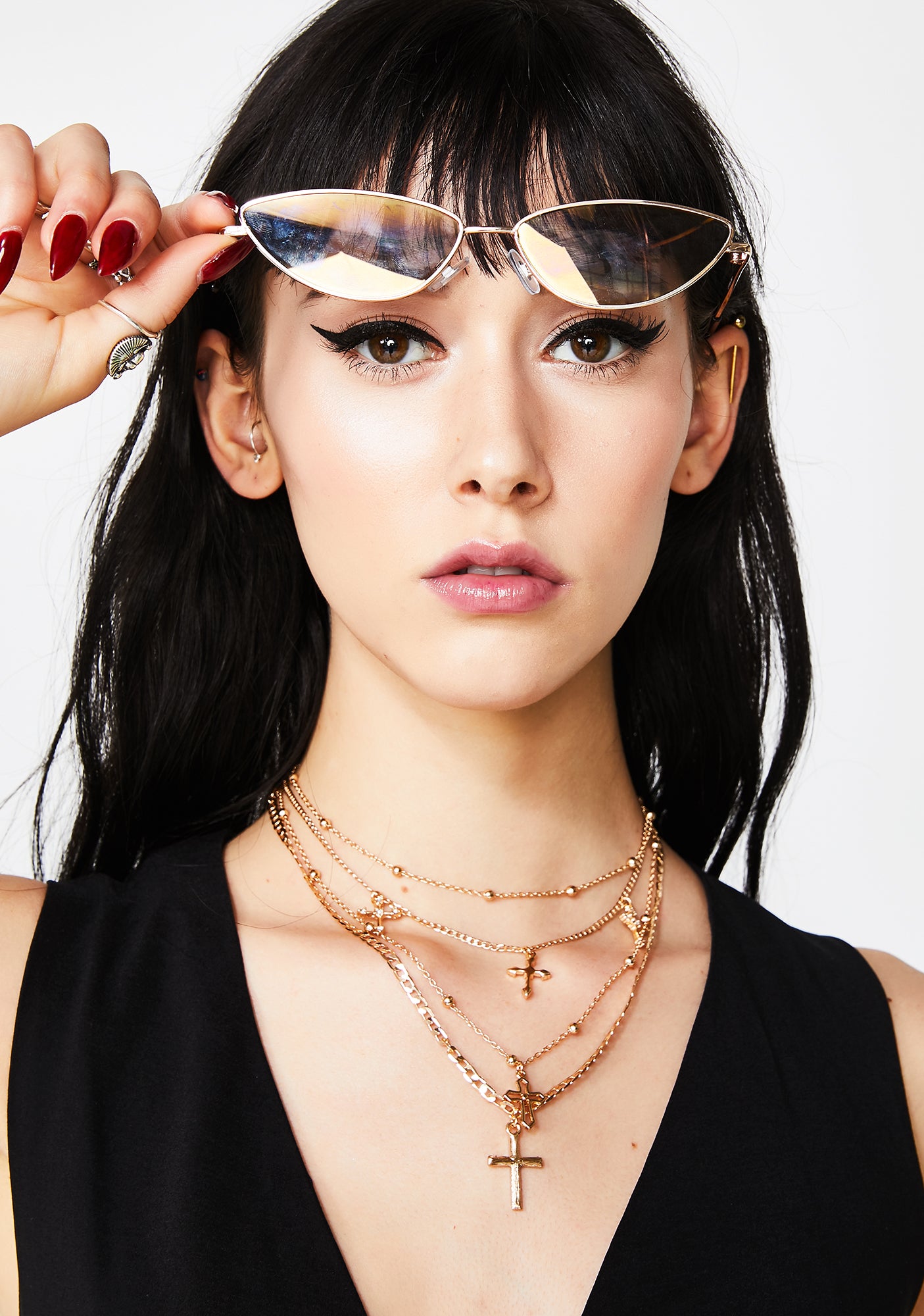 Layered Cross Charm Necklace – Dolls Kill