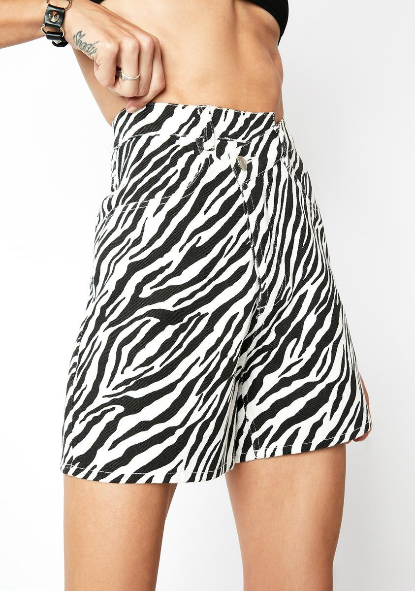 A Line Twill High Waist Zebra Print Wrap Shorts – Dolls Kill