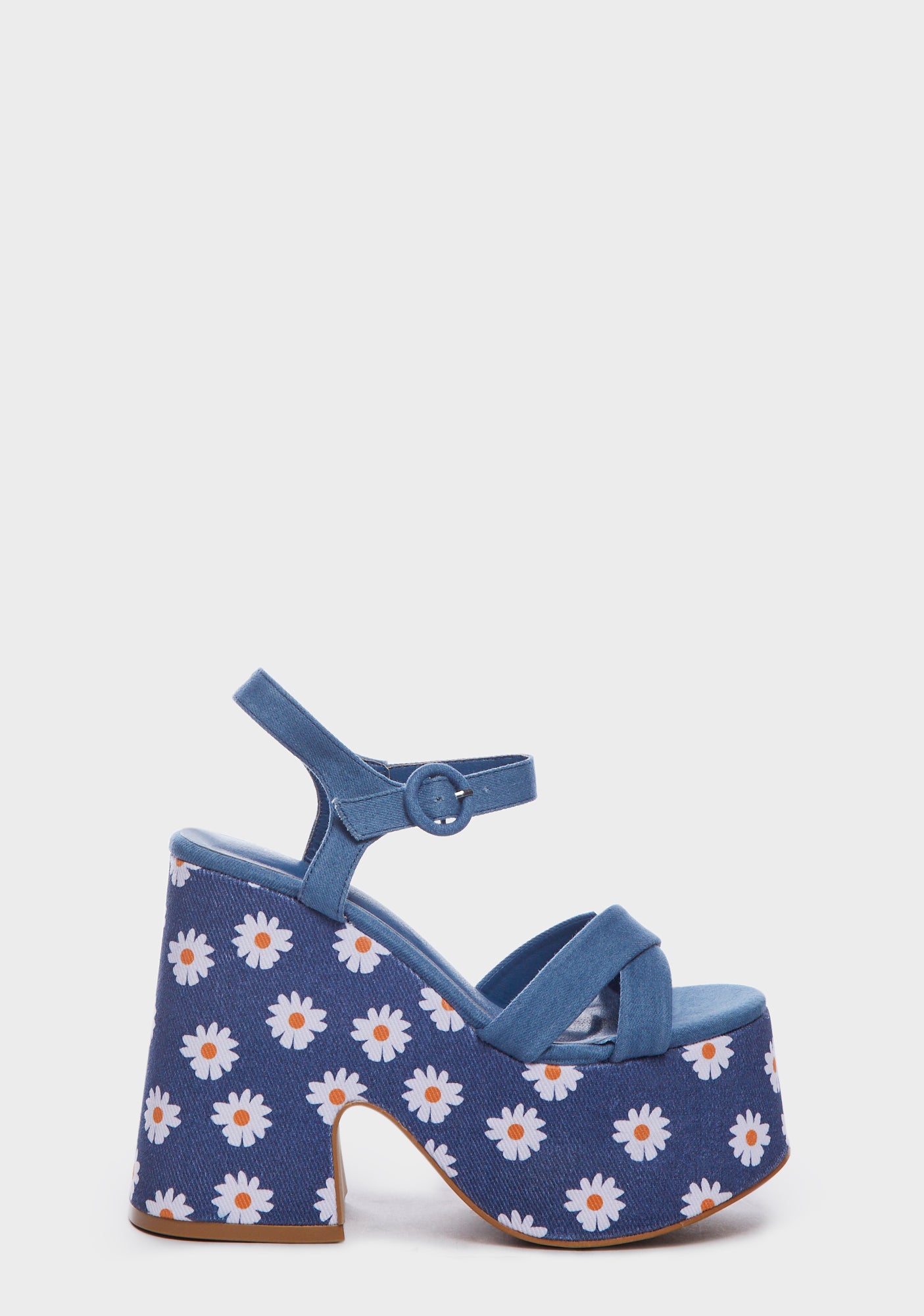 Daisy Street Floral Platform Heeled Sandals - Blue – Dolls Kill